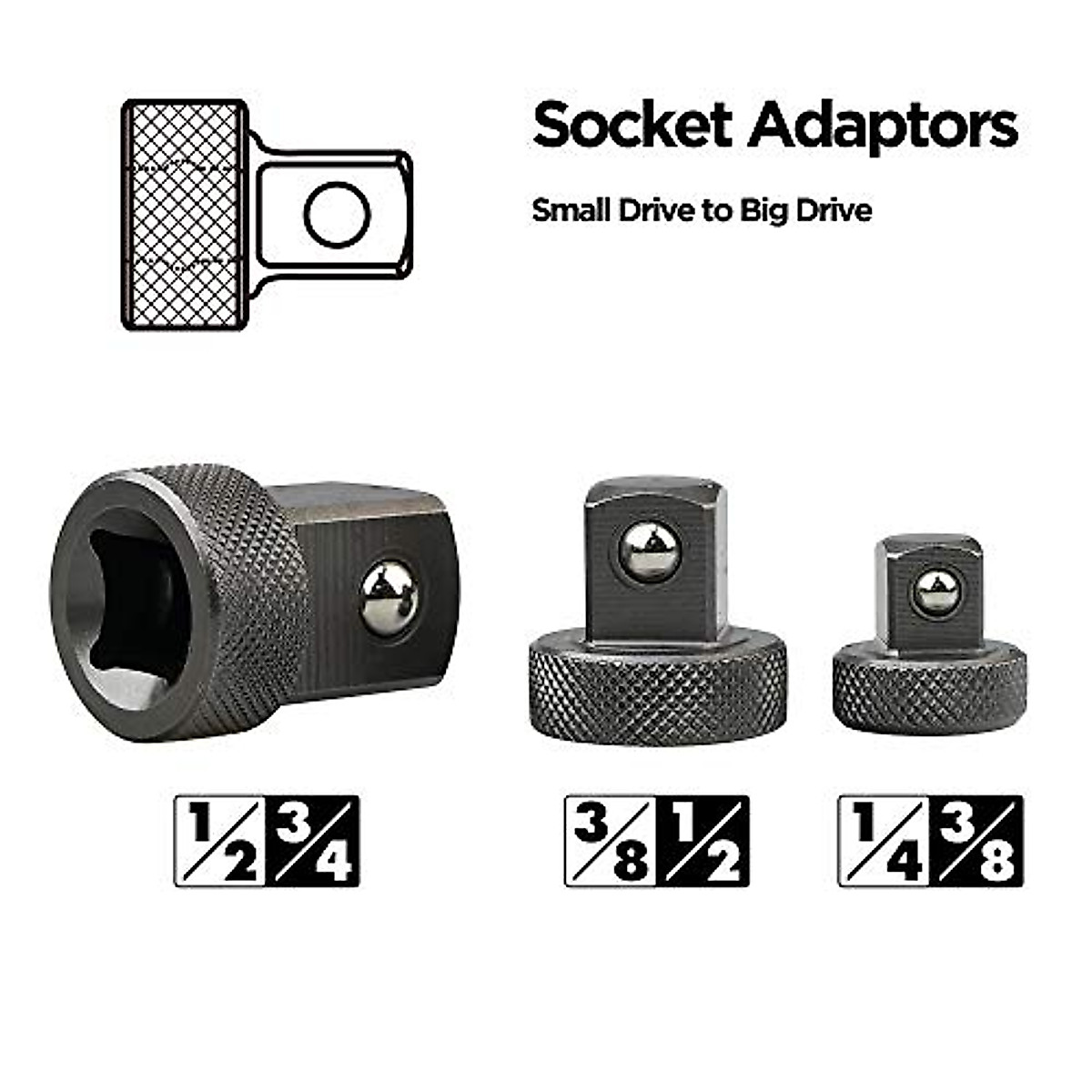 KAIFNT K351 Low Profile Impact Socket Adapter and Reducer Set, Chrome-Moly Steel, 5-Piece