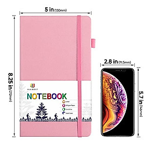 BLUMOST Lined Journal Notebooks with Pen Loop, Hardcover Notebook Journal for Work, 100Gsm Premium Thick Paper with Inner Pocket, Medium 5"x8.25", (Pink)