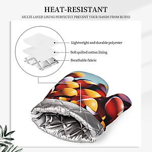 Colorful Hockey Silicone Oven Mitts Pot Holder Sets 2pcs Cute Design Washable Non Slip Kitchen Heat Resistant Mat Women's Cooking Gloves for Baking and BBQ Wear