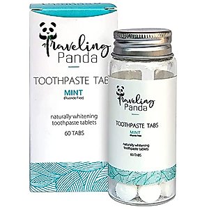 Traveling Panda, Travel Toothpaste Tablets, Chewable Charcoal Whitening Tabs, No Water Required Perfect Traveling Essentials for On The Go Teeth Brushing, Vegan and No Sugar, Mint 60 Tablets