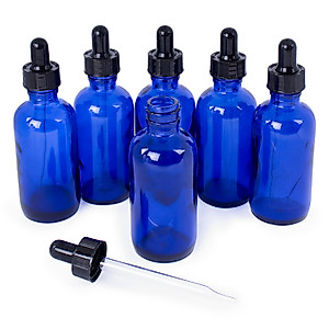 Super Z Outlet 2oz Glass Bottles with Glass Eye Dropper Dispenser for Essential Oils, Chemistry Lab Chemicals, Colognes & Perfumes (6 Pack) (Blue)