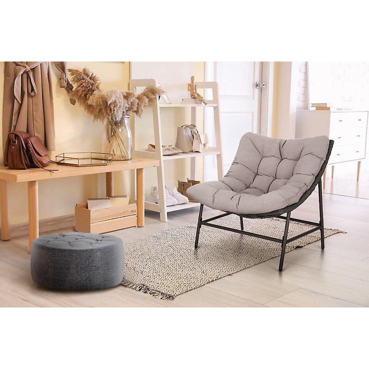 MFSTUDIO 2 Pieces Outdoor Rattan Egg Lounge Chairs, Patio Wicker Scoop Papasan Lounge Chairs Set of 2 with Cushions and Durable Steel Frame, Indoor & Outdoor Use, 330lbs, Porch, Backyard