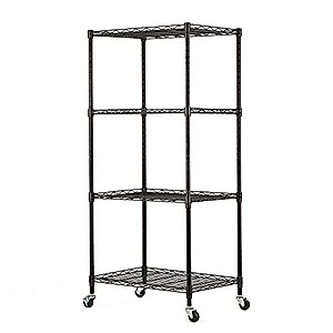 4 Shelf Garage Shelving Unit, Metal Shelves with Wheels Heavy Duty (168 lbs per Shelf), Adjustable Storage Rack, NSF Wire Shelving, Utility Shelf for Kitchen Pantry Rack, Black