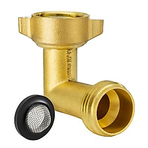 RecPro RV 90 Degree Hose Elbow with Mesh Strainer | Solid Brass Garden Hose Elbow Adapter for RV Water Hose | City Water Inlet Elbow Fitting | Prevents Hose Crimping and Strain