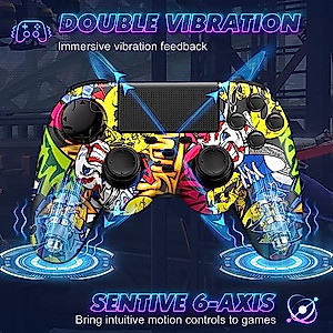 Nonbliep 2 Pack Wireless for PS4 Controller Compatible with Playstation 4/PS4 Slim/PS4 Pro with Turbo/6-Axis Motion Sensor/1000mAh Battery/Headphone Audio Replacement for PS4 Controller