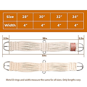 Harrison Howard 24 Strand Roper Western Cinch Handwoven Double-Weave Roper Cinch Rugged Stainless Steel Hardware for Horse 34 inches