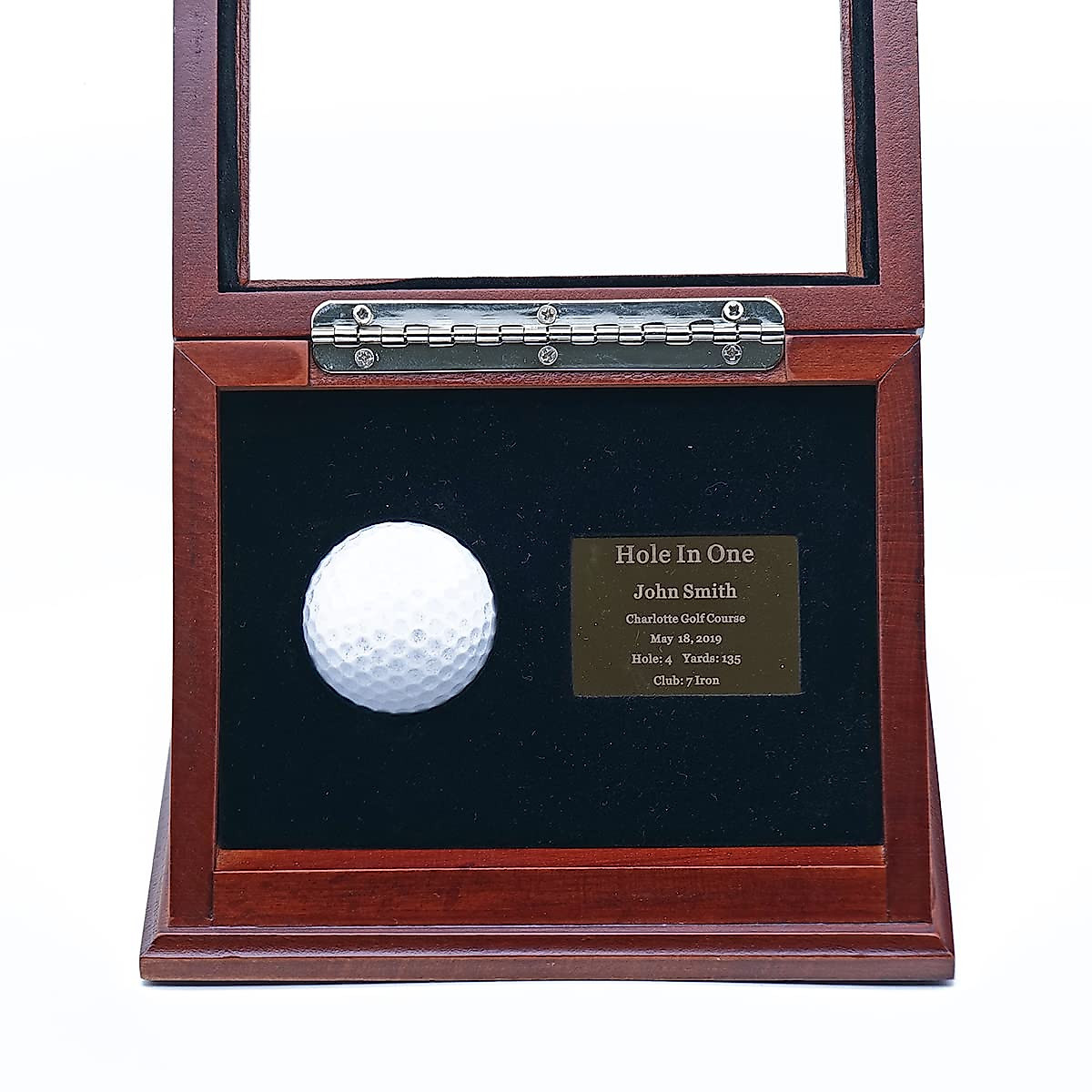 Show Box in One Golf Ball Beech Wood Display Case Box Shadow Box with Glass Window Free Customized Plaque Engraving Brown