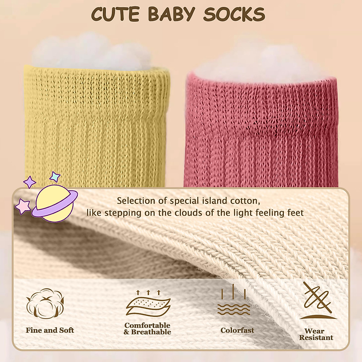 TTIZZY Toddler Baby Girls Boys Socks - Cotton Crew Socks for Baby Gifts Pack (Yellow, 3-12months)