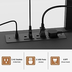 ADOFFUR 63 Inch Horizontal Bookshelf, Industrial 3 Tier Open Book Shelf with LED Strip and Outlets, Wood and Metal Long Bookcase for Home Office (Black)