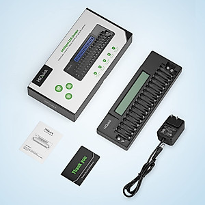 HiQuick 16+2 Bay AA AAA 9V Battery Charger, Fast Charging for NiMH NiCD Rechargeable Batteries, 2 Separate Charging Slot for 9V NiMH/Li-ion Battery with Smart LCD Display and AC Wall Adapter