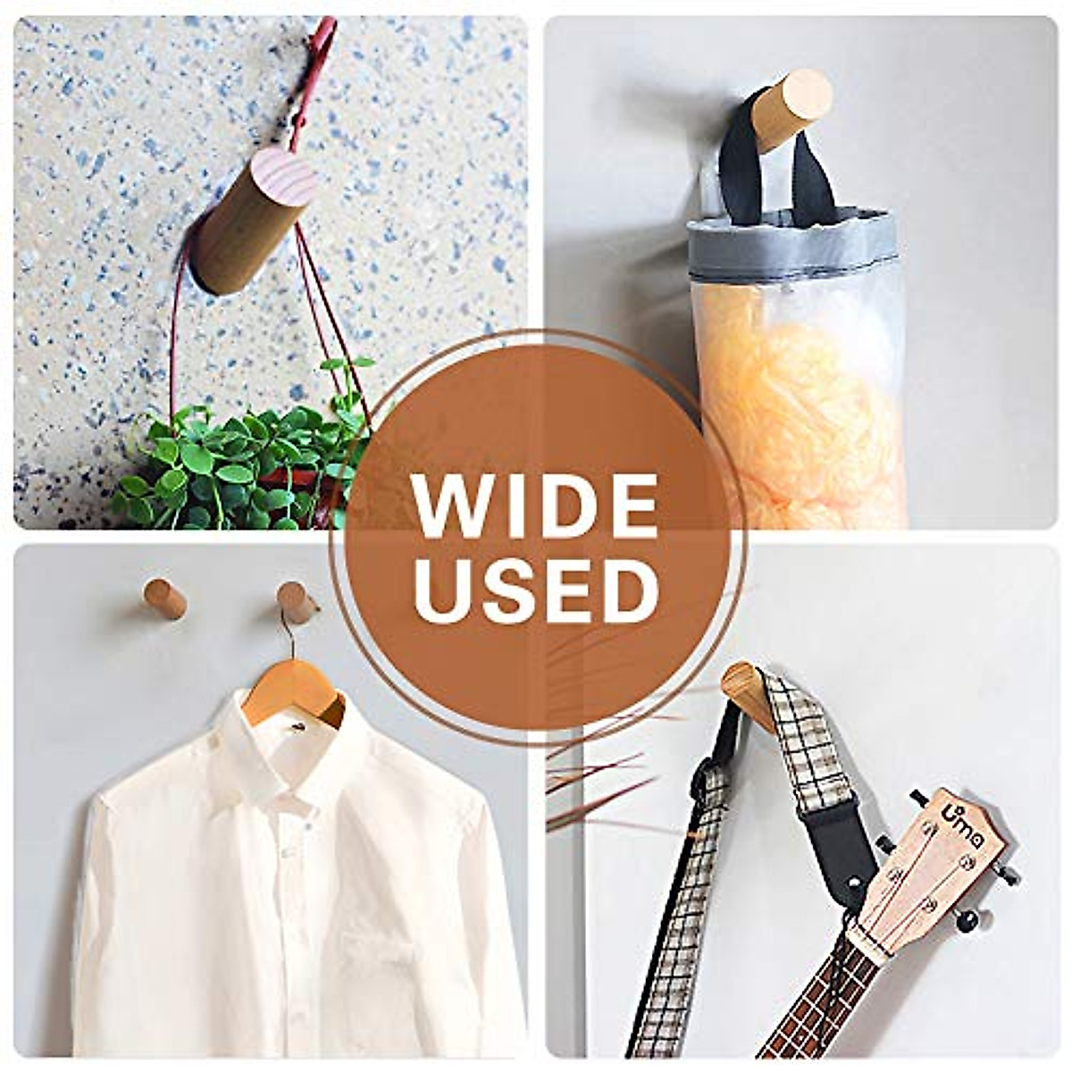 Felidio Wood Wall Hooks, 4 Pack Coat Hooks Wall Mounted Rustic Wooden Hooks Heavy Duty Robe Hook Hat Rack | Hooks for Hanging Bathroom Towels Clothes Hanger (Beech Wood)