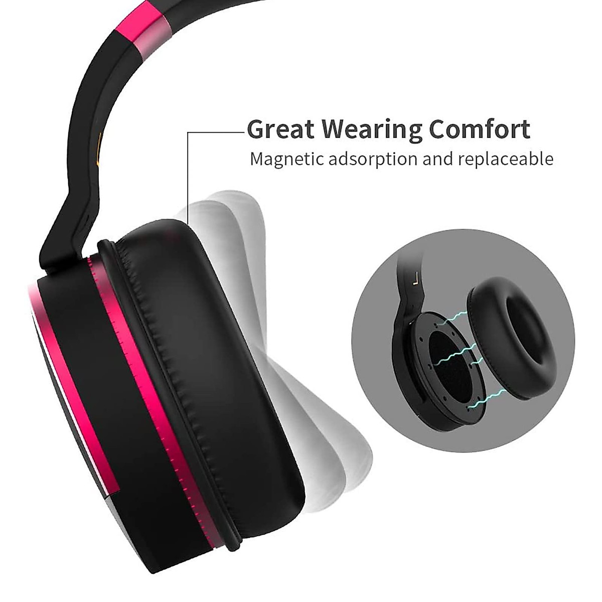 ZPVGZY Yagoolh E8 Bluetooth Headphones Wireless Headphones Active Noise Cancelling Headphones Over Ear with Microphone, Soft Protein Earpads, 30 Hours Playtime for Travel/Work (Rose Red)