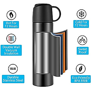 Stainless Steel Water Bottle-Insulated Vacuum Coffee Cup with Leakproof Lid & Cup,Double Walled Flask Cup,Sport Travel Mug keeps Hot & Cold