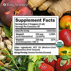 Liquid Vitamin D3 K2 10000 iu & 200 mcg - Vitamin D with MK7 Vitamin K2 Drops - Bone Density & Heart Support Liquid Vitamins for Women & Men, High Absorption Vit K2 D3 Vitamin Supplement - 2 fl oz