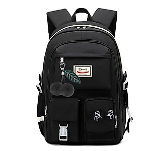 School Backpack Aesthetic Backpack for Girls Boys, Anti Theft Travel Daypack Laptop Backpacks for College Students, Cute Bookbag School Computer Bag for Outdoor Camping Hiking(black)