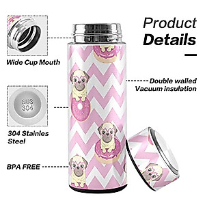 CaTaKu Wave Bulldog Donut Water Bottle Insulated 16 oz Stainless Steel Flask Thermos Bottle for Coffee Water Drink Reusable Wide Mouth Vacuum Travel Mug Cup