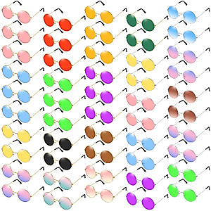 Kanayu 50pairs Round Hippie Sunglasses Packs Circle Colored Lens Sunglasses Retro 60s 70s Style Glasses Eyewear for Women Men (Bright Colors)