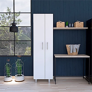 FM FURNITURE Norway Broom Closet Pantry, Five Shelves, White for Kitchen