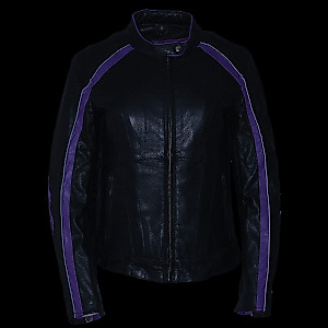 Milwaukee Leather ML1952 Women's Black and Purple Embroidered and Stud Design Scooter Jacket - Large