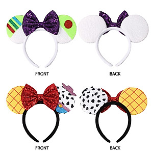 ETLUK Mouse Ears Headbands, 2 PCS Mouse Ears Sequin Bow Headbands for Women Boys and Girls, Cosplay Accessories Party Decorations (Green, Yellow)