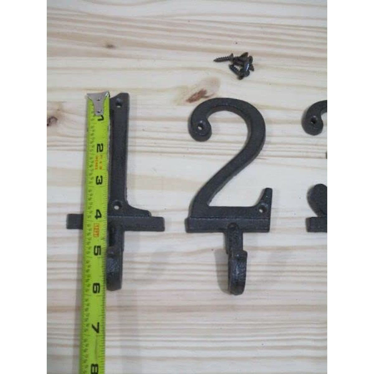 3 Cast Iron Coat Hooks 1 2 3 Numbers Numbered Rustic Hallway Entryway Old Style for Mudroom, Coat Hook, Purse Rack, Hat Hooks