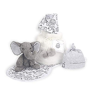 Lambs & Ivy 5 Piece Gray/White Plush Infant/Newborn Baby Gift Bag w/Swaddle