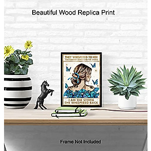 Positive Quotes Inspiration Wall Art & Decor - She Whispered Back I Am The Storm - Boho Hippie Wall Art - Motivational poster - Encouragement Gift for Woman - Blue Bedroom Home Office Living room Art