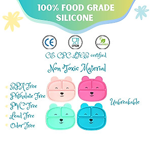 ANKSO Innovations 2 Pack-Silicone Suction Toddler Plates with Lids Divided| Baby Plates with Suction and Lids| BPA Free| Microwave/Dishwasher Safe| Divided Plates for Kids (Blue/Green)