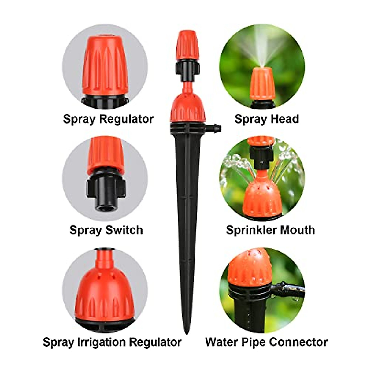 Yulaiyoen 25pcs Drip Irrigation Emitters for 1/4" Irrigation Hose Accessories, Adjustable 360 Degree Water Flow Stake Drippers, Garden Irrigation Drippers for Watering System