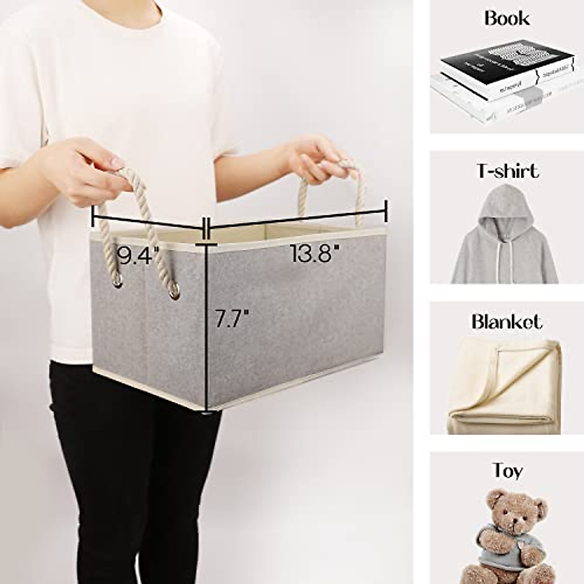 LoforHoney Home Bundle- Storage Bins with Lids Light Gray XLarge 2-Pack, Storage Bins with Cotton Rope Handles Light Gray Large 2-Pack