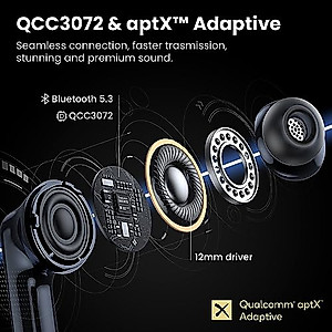 TRANYA Nova Hybrid Active Noise Canceling Wireless Earbuds, Qualcomm® 3072 aptX™ Adaptive LE Audio, 6 Mics with CVC 8.0 for Clear Calls, Multipoint Connection, Transparency Mode, Customized APP