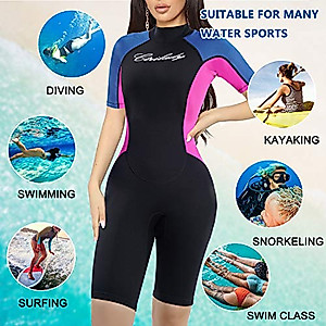 CtriLady Wetsuit Shorty Wetsuit for Women 1.5mm Neoprene Short Sleeve Diving Suits with Back Zipper UV Protection Full Body Swimwear for Swimming Diving Surfing Kayaking Snorkeling (Black, XX-Large)
