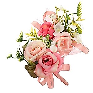 VOSAREA 1set Wrist Flowers and Corsages Finger Ring Bracelet Garland Decor Prom Bracelet Corsage Wrist Band Boutonniere Brooch Pin Corsage Wristlet Wedding Bride Wrist Corsage Pink Wreath