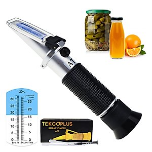 2-in-1 Brix Salinity Refractometer, Professional Brix Refractometer with ATC, and Dual Scale 0-32% Brix & 0-28% Salinity with ATC Sodium Chloride in Food Salt Seawater Brine Beer fruits Cutting Liquid