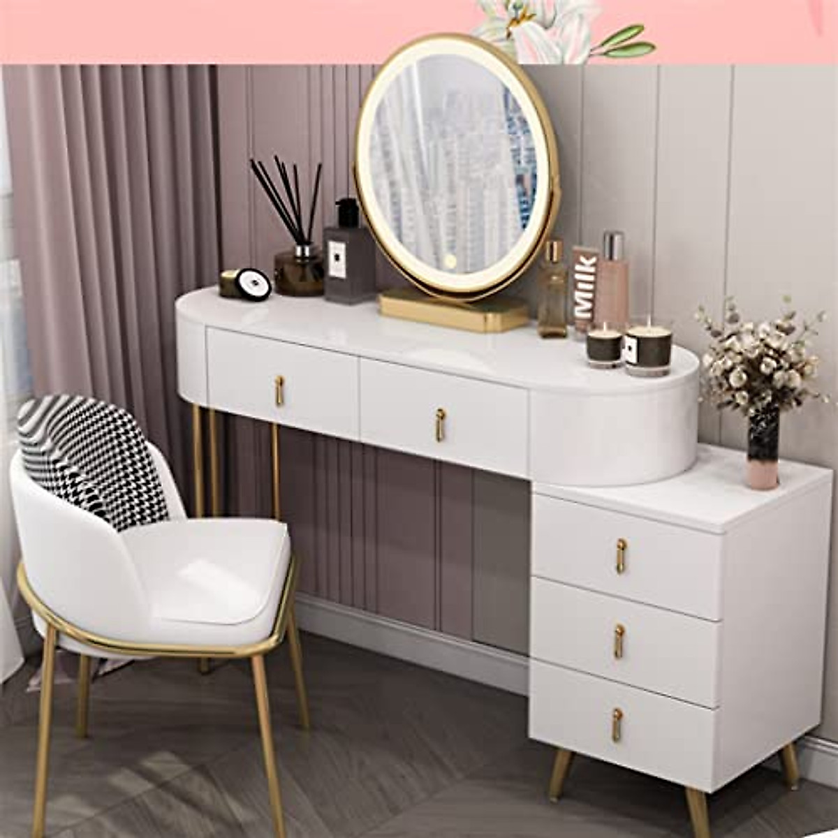 IRDFWH Scandinavian Home Dressing Table, Princess Dressing Table, Storage Cabinet, Bedroom Furniture, Makeup Chair