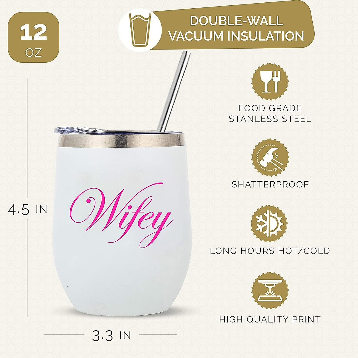 Your Dream Party Shop Wifey Tumbler, White Stainless 12oz Steel Wine Mrs Tumbler with Lid and Straw, Wifey Gifts, Mrs Cup, Perfect Future Bride Tumbler or Cool Bridal Shower Gift for the Bride To Be!
