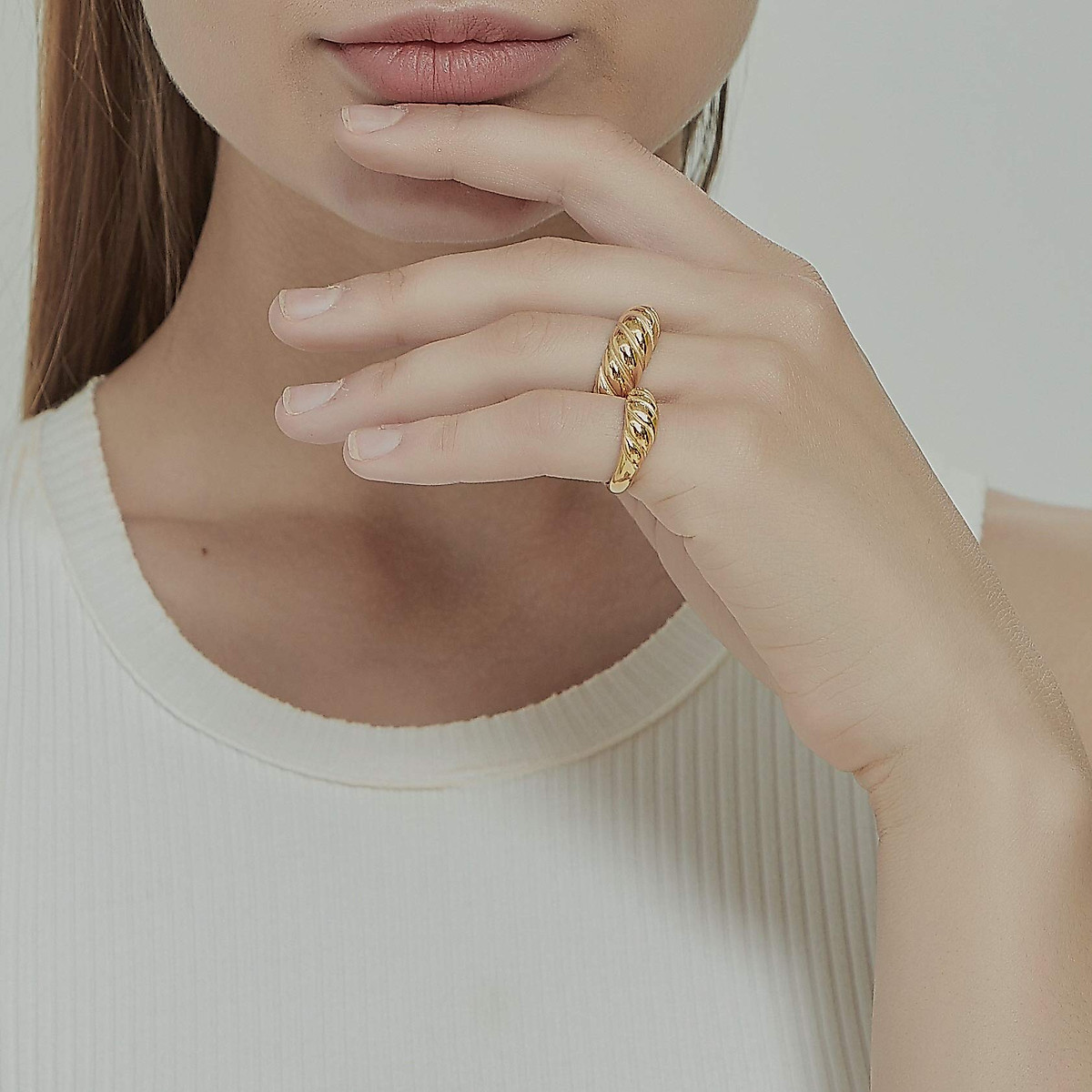 Shapes Studio 18K Gold Plated Gold Dome Croissant Band Ring, Stackable Ring, Signet Ring, Women Jewelry Minimalist Chic Style (Small, 7)
