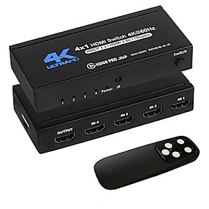 4K HDMI Switch 4x1, 4K@60Hz 4 in 1 Out HDMI Switcher Selector with IR Remote Control, Supports HDCP 2.2 4K@60Hz UltraHD HDR10 3D HD1080P Dolby DST, HDMI Splitter for PS4 Xbox Apple TV Fire Stick