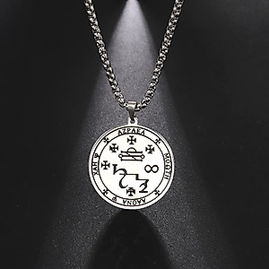 VASSAGO Seal of Archangel Azrael Sigil Necklace Stainless Steel Magic Amulet Necklace Talisman Symbol Necklace Pendant Jewelry Gift for Men Women