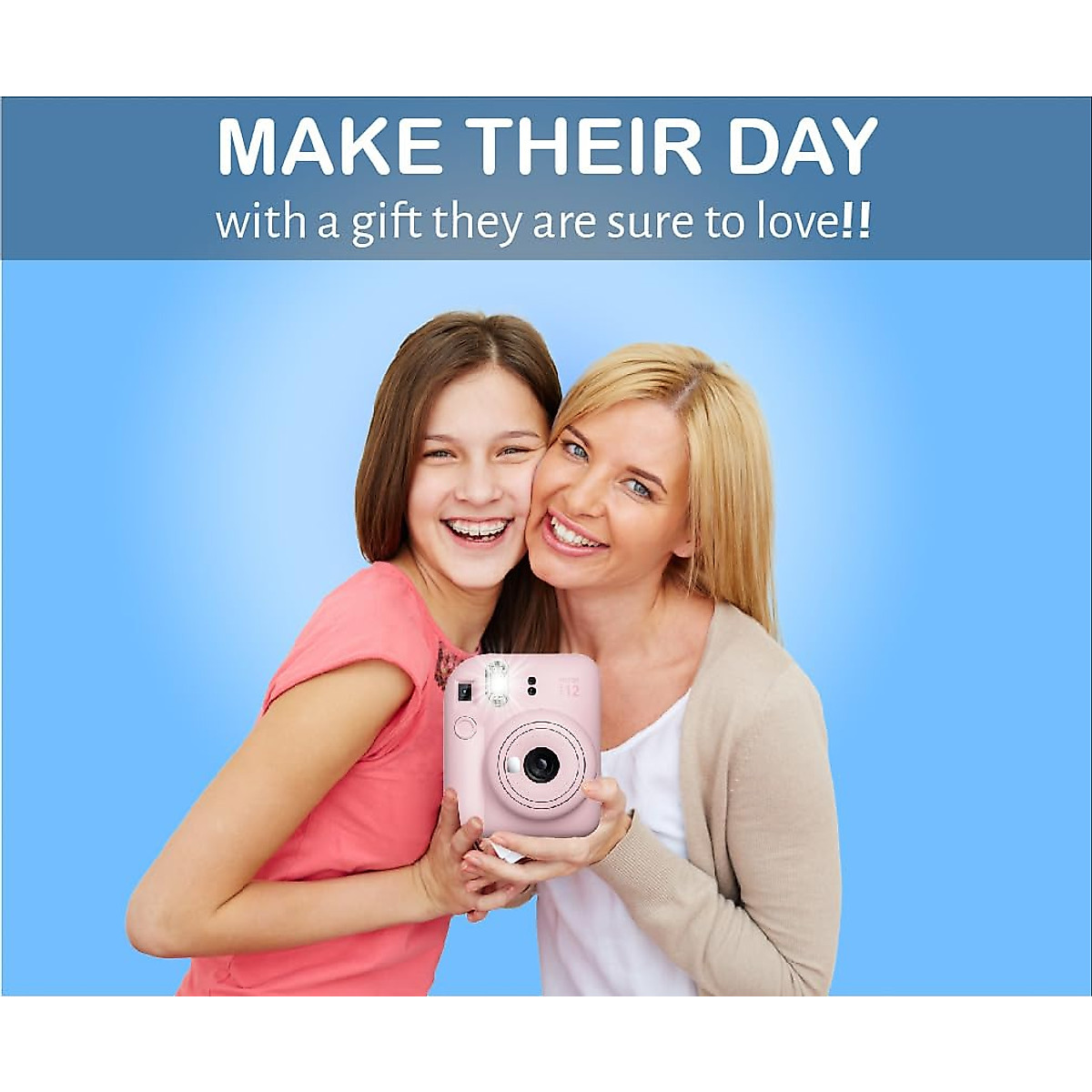 FUJIFILM INSTAX Mini 12 Instant Film Camera (Blossom Pink) Bundle with Fuji Instax Instant Film Single Pack, 10 Prints | Protective Case Pink | Photo Album Pink | Travel Stickers (6 Items)