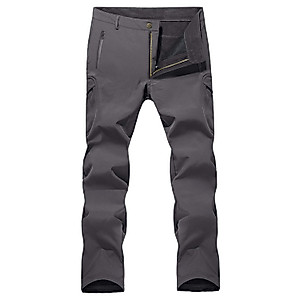 MAGCOMSEN Mens Snowboard Pants Fleece Lined Work Tactical Camping Ski Winter Pants for Men Gray
