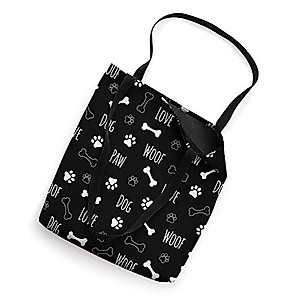 Love Dog Woof Bone and Paw Pattern in Black Background Tote Bag