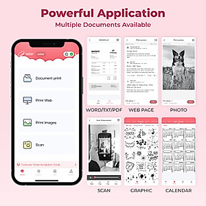 Portable Printers Wireless for Travel - Bluetooth Thermal Mobile Printer Support 8.5" X 11" Letter Size Thermal Paper, On the Go Inkless Portable Bluetooth Printer for Laptop, Phone and Ipad - Pink