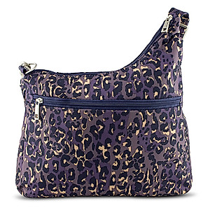 Travelon Anti-Theft Asymmetric RFID Crossbody, Purple Leopard
