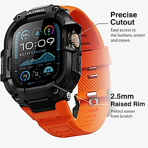 ULTIMAL Bands Case Compatible with Apple Watch Ultra 2/1 49mm for Men, Rugged Sports Band with Tough Shockproof Bumper Case, Heavy Duty Replacement Band (Black/Orange)