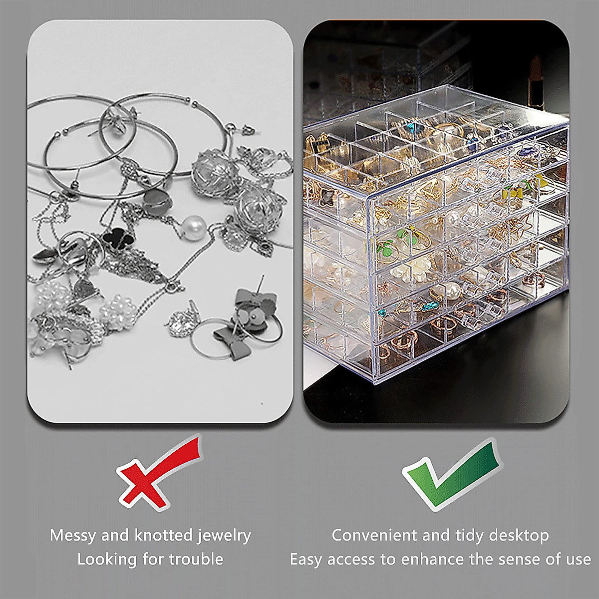 Clear Acrylic Jewelry Storage Box, Earring Jewelry Organizer with 5 Drawers, 5-Layer Jewelry Box for Women, Earring Display Holder for Earrings Ring Bracelet Necklace Transparent Display Storage Case