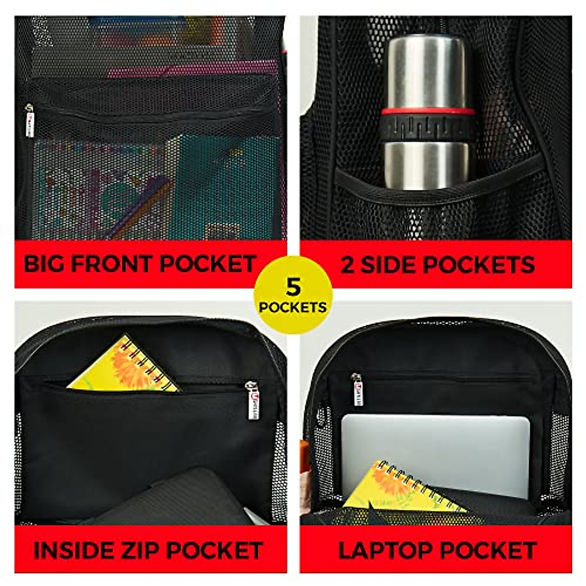 SHYLERO Mesh Backpack XXL (36L) - Lightweight Heavy-Duty Clear Backpack Made of Reinforced 3D Mesh - H19.6 xW15 xD7