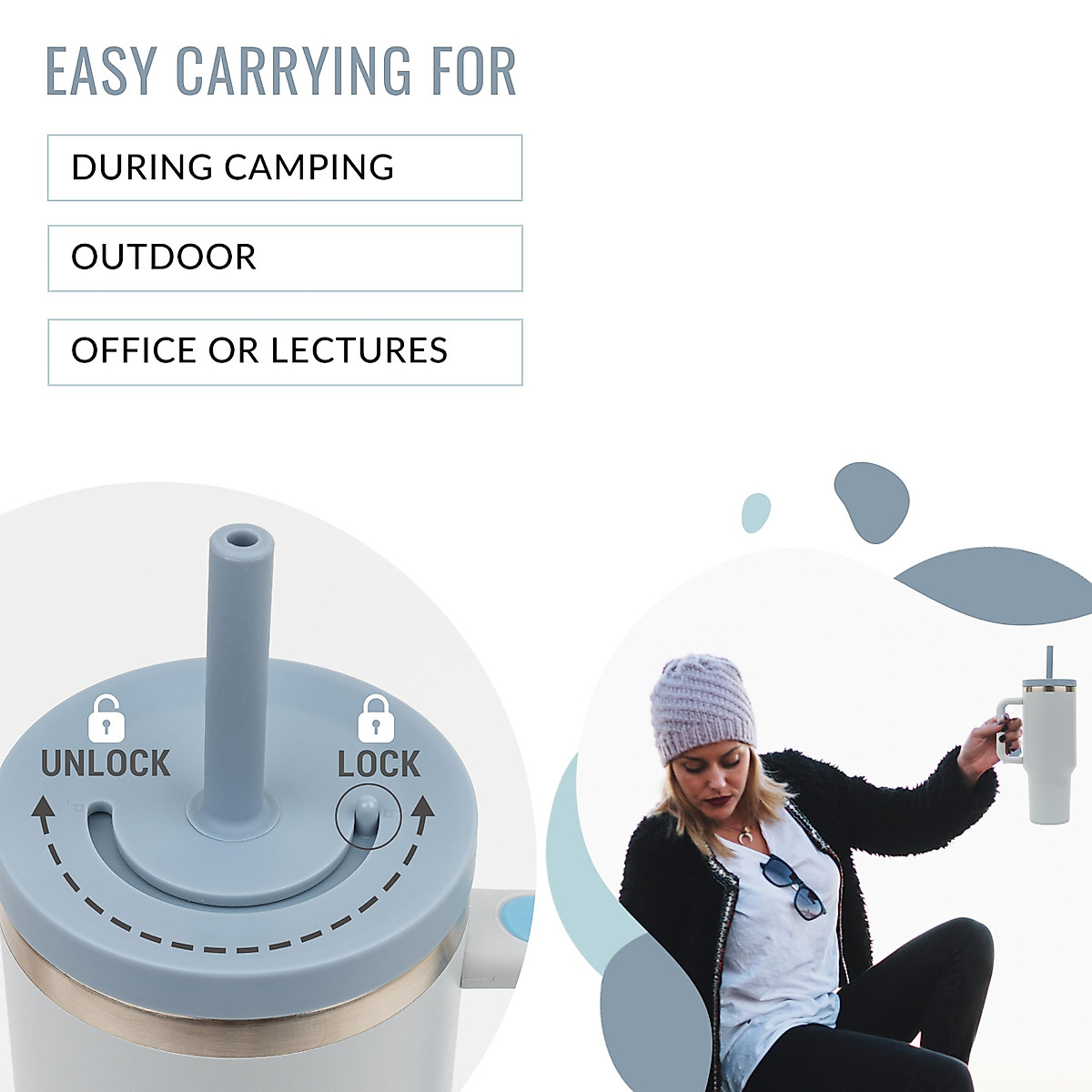 C&Y Company Tumbler With Straw and Handle 40oz, 40oz Tumbler With Silicone Straw, Leakproof Lid, Spill Proof Lid, Insulation Double Wall Stainless Steel Tumbler With Handle (Sky Blue)