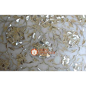 White Marble Mother of Pearl Precious Inlay Stone Dining Table Top Hallway Furniture Decor | 72"x36" Inches