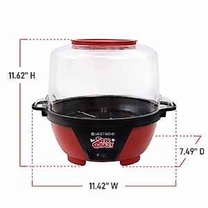West Bend Stir Crazy Popcorn Machine Electric Hot Oil Popper Includes Large Lid for Serving Bowl and Convenient Nesting Storage, 6-Quart, Red